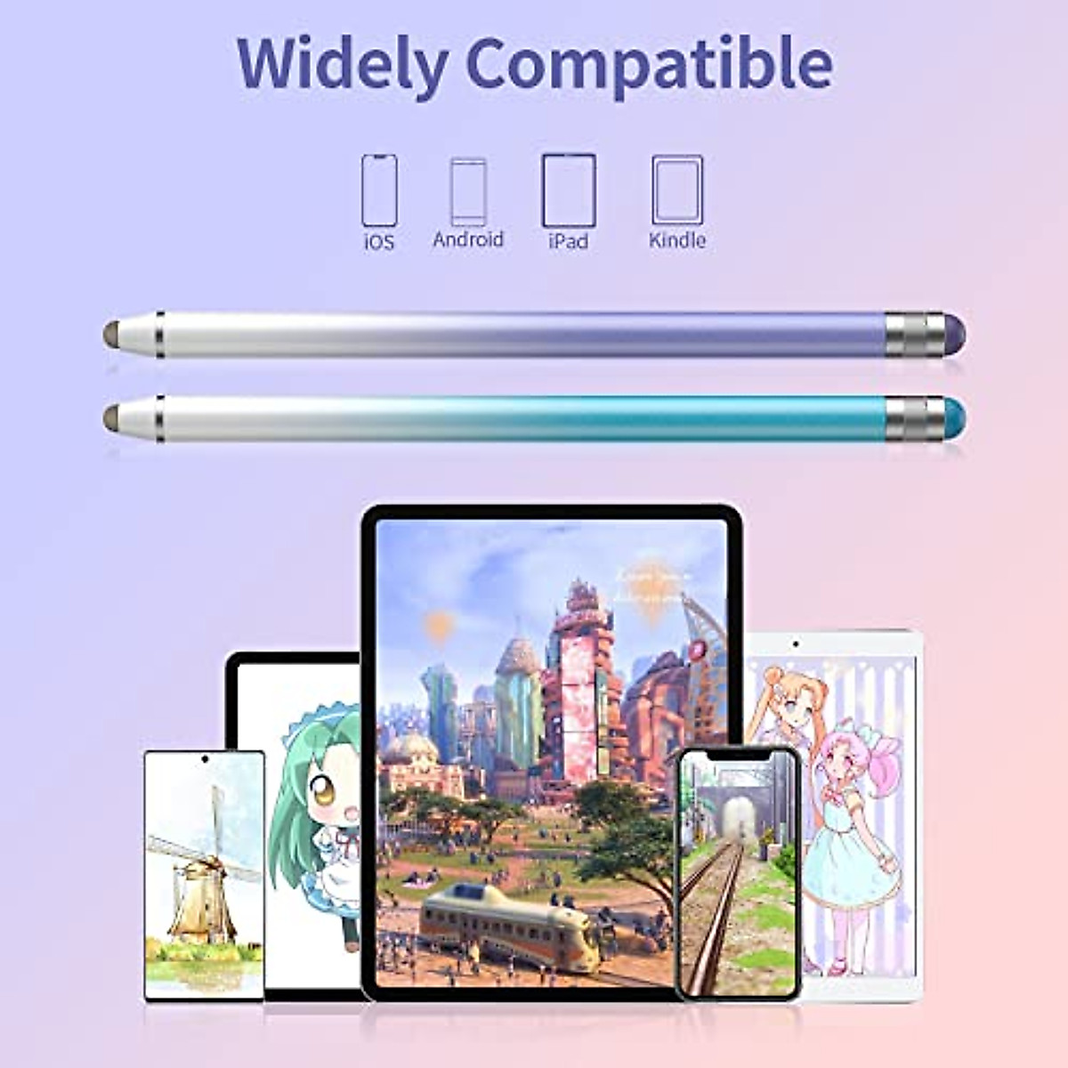 Stylus Pens for Touch Screens, 2 in 1 Universal Stylus Pen for iPad，Compatible with All Touch Screen Devices (White Blue/White Purple)