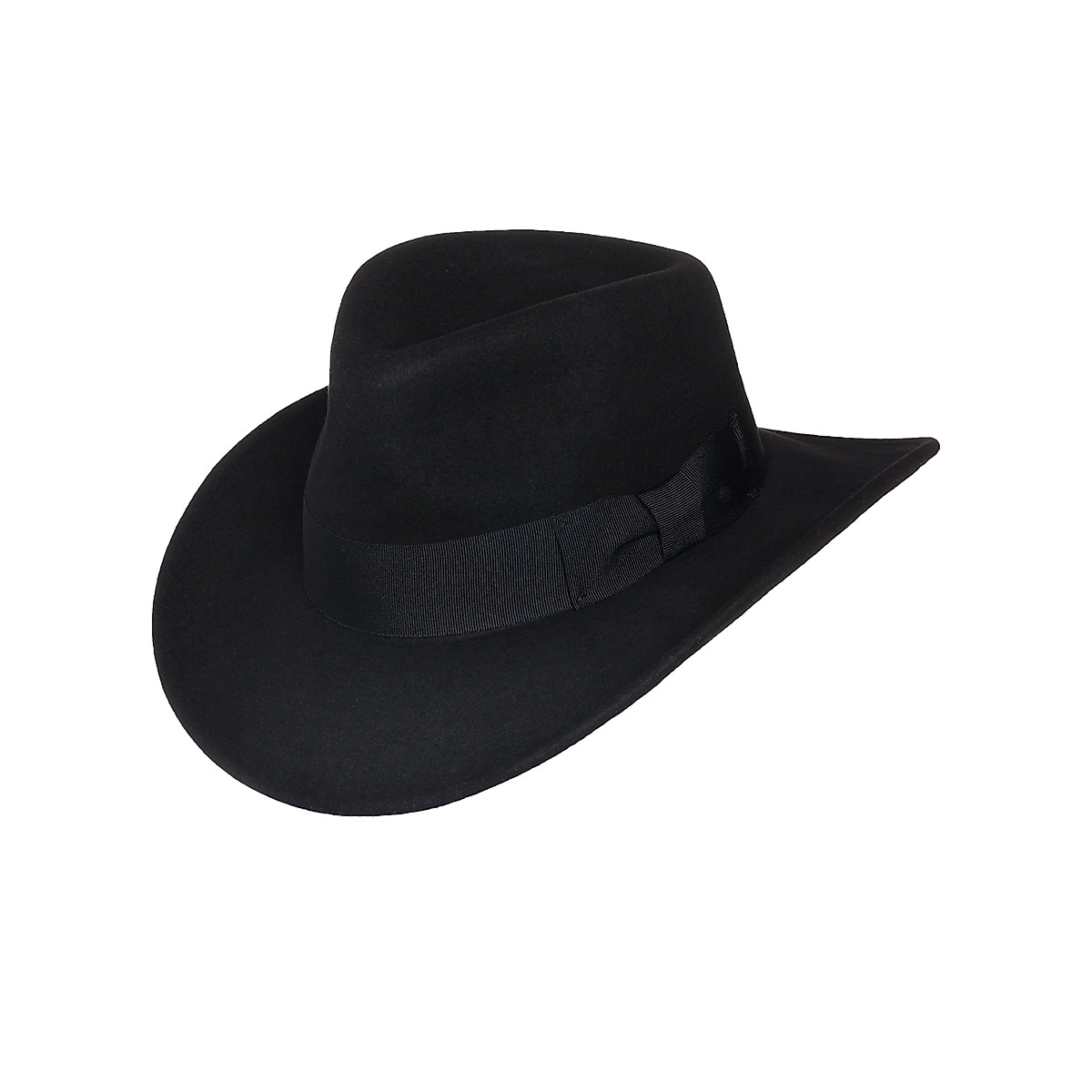 Men's Indiana Outback Fedora Hat Black Crushable Wool Felt by Silver Canyon, Black, Large
