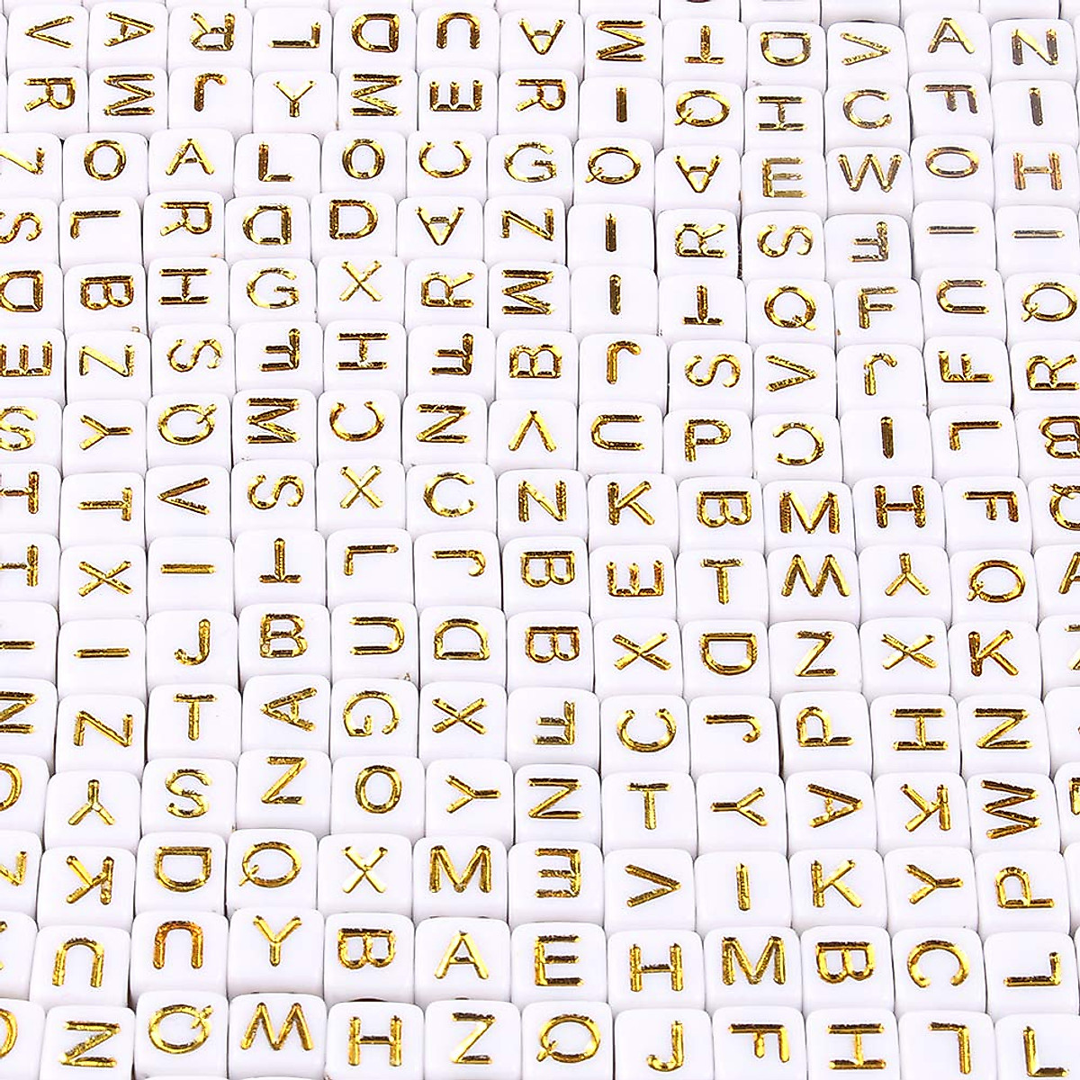 Acrylic Letter Beads Alphabet Gold Letters White Cube Bead, 6×6mm 1200pcs, for Friendship Bracelets and Gifts Souvenir Jewelry Making