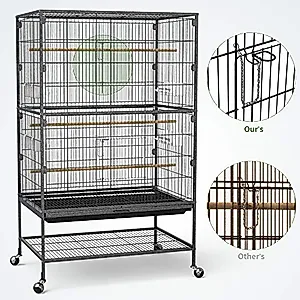 YITAHOME 52-inch Wrought Iron Flight Bird Parakeet Parrot Cage for Large Cockatiel, Canary, Finch, Lovebird, Parrotlet, Conure, Pigeons, African Grey Quaker, Birdcage with Rolling Stand.