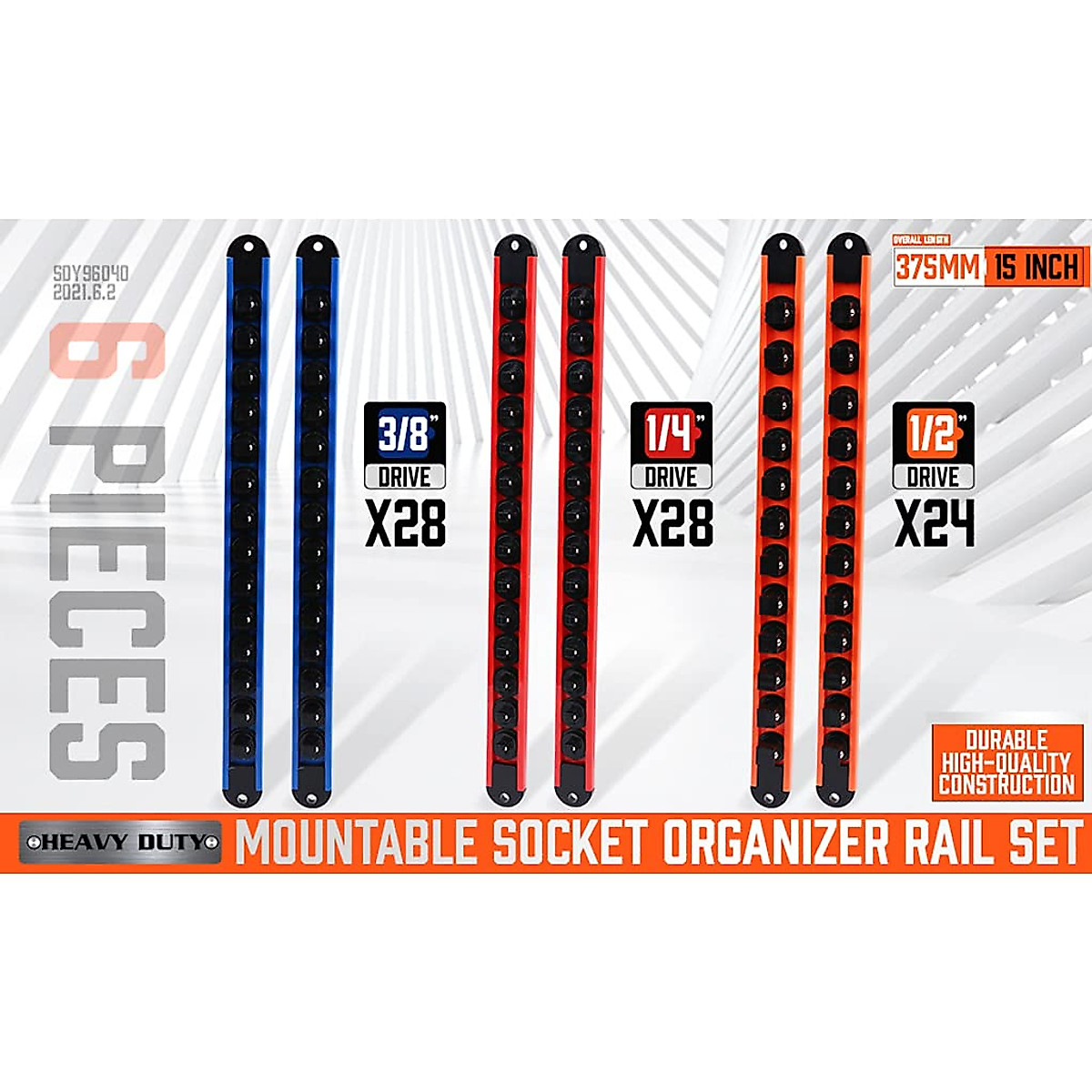 6-Pieces Practical Socket Organizer 1/4-Inch 3/8-Inch 1/2-Inch Socket Holders Red And Blue Magnetic Socket Organizers For Toolboxes