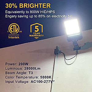 ACOHOOK 200W LED Parking Lot Light(28000Lm Eqv 800W HID/HPS) 5000K Adjustable Arm Mount with Photocell, ETL Listed, IP65 Waterproof Outdoor Area Lighting,Street Flood Lighting for Yard/Driveway- 2Pack