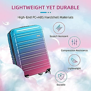 LARVENDER Luggage 4 Piece Sets Expandable PC+ABS Hardside Multicolor Suitcase Sets Double Wheels TSA Lock, Cotton Candy