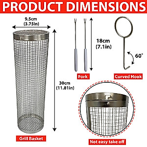 Sunmikosh Rolling Grilling Basket - Barbecue Portable Roll Grill Basket for Outdoor Camping - Stainless Steel BBQ Net Tube Grill Basket, Suitable For Fish, Kabob, Meat, Vegetables, French Fries