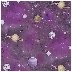 Viseeko Window Privacy Film: Frosted Window Clings Space Planet Pattern Window Decals Static Cling Window Sticker Non-Adhesive for Kids Room Home Office(Purple, 17.5x78.7Inches)