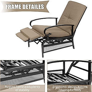 Betterland Outdoor Lounge Chair Set of 2 Metal Adjustable Patio Recliner Chair with Strong Extendable Frame and Thickened Removable Cushions, Beige