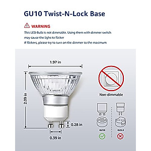 LE GU10 LED Light Bulbs Non-Dimmable, 2700K Soft Warm Light GU10 Bulb Replacement for Recessed Track Lighting, 4W LED Bulbs with 100°Flood Beam for Kitchen, Range Hood, Living Room, Bedroom, 6 Pack