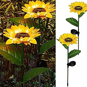 Dazzle Bright Sunflower Shape Solar LED Lights, 2 Pack Garden Waterproof Decorative with Stake for Outdoor Yard Pathway Outside Patio Lawn