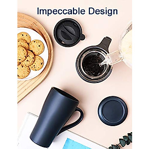 ARRADEN Tea Cup with Infuser and 2 Lids, 18oz Large Tea Infuser Mug, Tea Strainer Cup for Loose Tea, Travel Mug with Tea Bag Holder (Royal Blue)