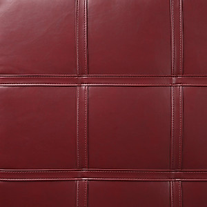 OSP Home Furnishings Detour Strap Square Storage Ottoman with Tray and Solid Wood Legs, Crimson Red Faux Leather