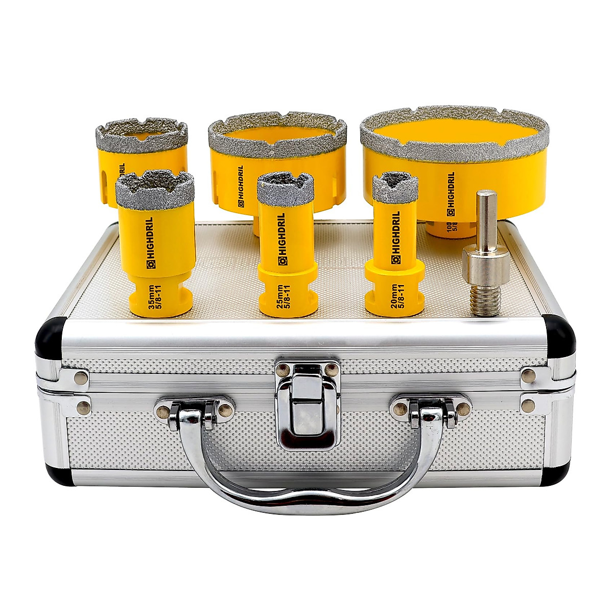 HIGHDRIL Diamond Drill bits kit with 5/8-11 for Porcelain Tile Ceramic Marble Brick Concrete Vacuum Brazed Hole Saw(20/25/35/50/75/100mm)