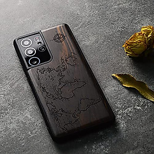 Carveit Wood Case for Galaxy S21 Ultra Case [Natural Wood & Black Soft TPU] Shockproof Protective Cover Unique & Classy Wooden Case Compatible with Samsung S21 Ultra 5G (Compass Maps-Blackwood)