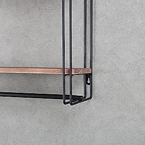 Industrial Pipe Shelving,Iron Shelves Industrial Bathroom Shelves with Towel bar,16.9in Rustic Metal Pipe Floating Shelves Pipe Wall Shelf,2 Tier Industrial Shelf Wall Mounted,Retro Black