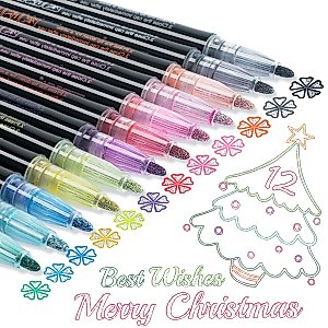 KERIFI Super Squiggles Double Outline Markers 12 Colors Supersquiggles Double Line Self Outline Metallic Markers, Shimmer Glitter Pens Set for Christmas Card, Easter Eggs, Scrapbook, DIY Art Crafts