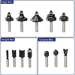 MNA Router Bit Set 12 Pieces 1/4 Inch Shank, European Style Router Bits Kit 12P, Carrying Case