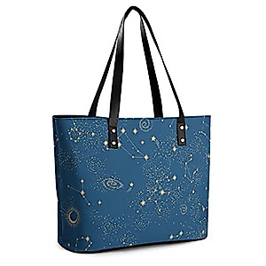 Womens Handbag Space Galaxy Constellation Zodiac Star Leather Tote Bag Top Handle Satchel Bags For Lady