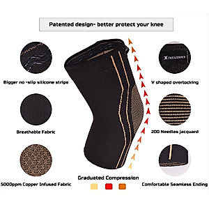 THX4COPPER Sports Compression Knee Brace for Joint Pain and Arthritis Relief, Improved Circulation Support for Running, Jogging, Workout,Gym-Best Knee Sleeve-Large