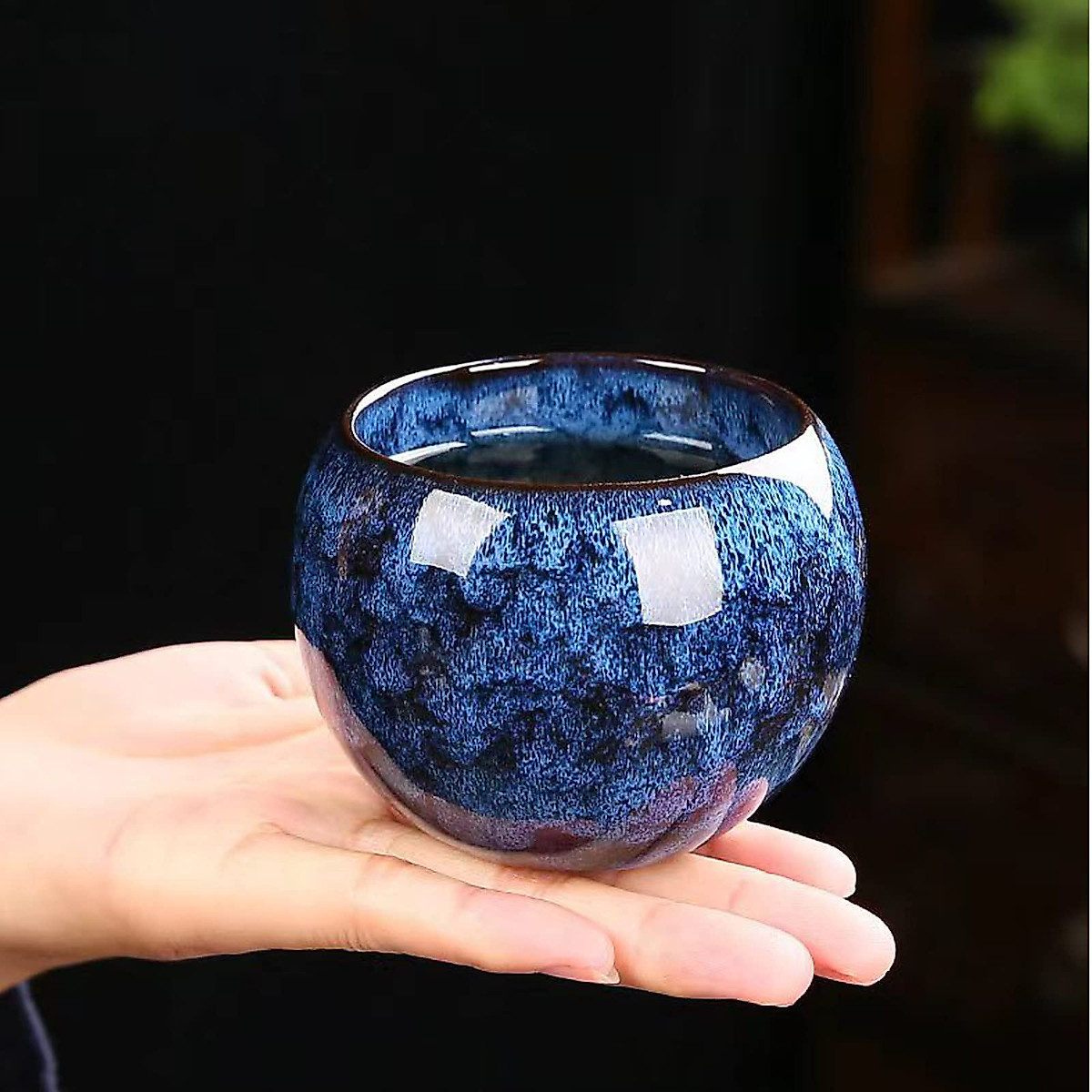 MQjzsh Chinese Japanese Traditional Ceramic Tea Cups, Mini Ceramic Kung Fu Tea Cups, Mate Cup Set, Tea, Espresso, 4-Piece Set for Home, Outdoor and Office (Blue)