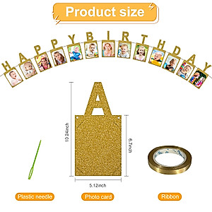 Birthday Photo Banner, Suitable for Kids and Adults Birthday Party Decoration, Annual Milestone Golden Happy Birthday Banner (gold)