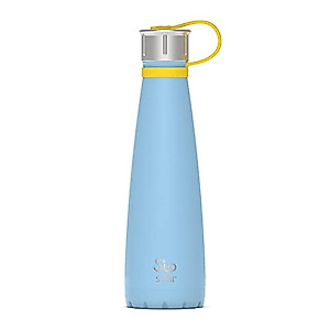 S'ip by S'well Stainless Steel Water Bottle - 15 Oz - Blue Sunshine - Double-Walled Vacuum-Insulated Keeps Drinks Cold for 24 Hours and Hot for 10 - with No Condensation - BPA-Free