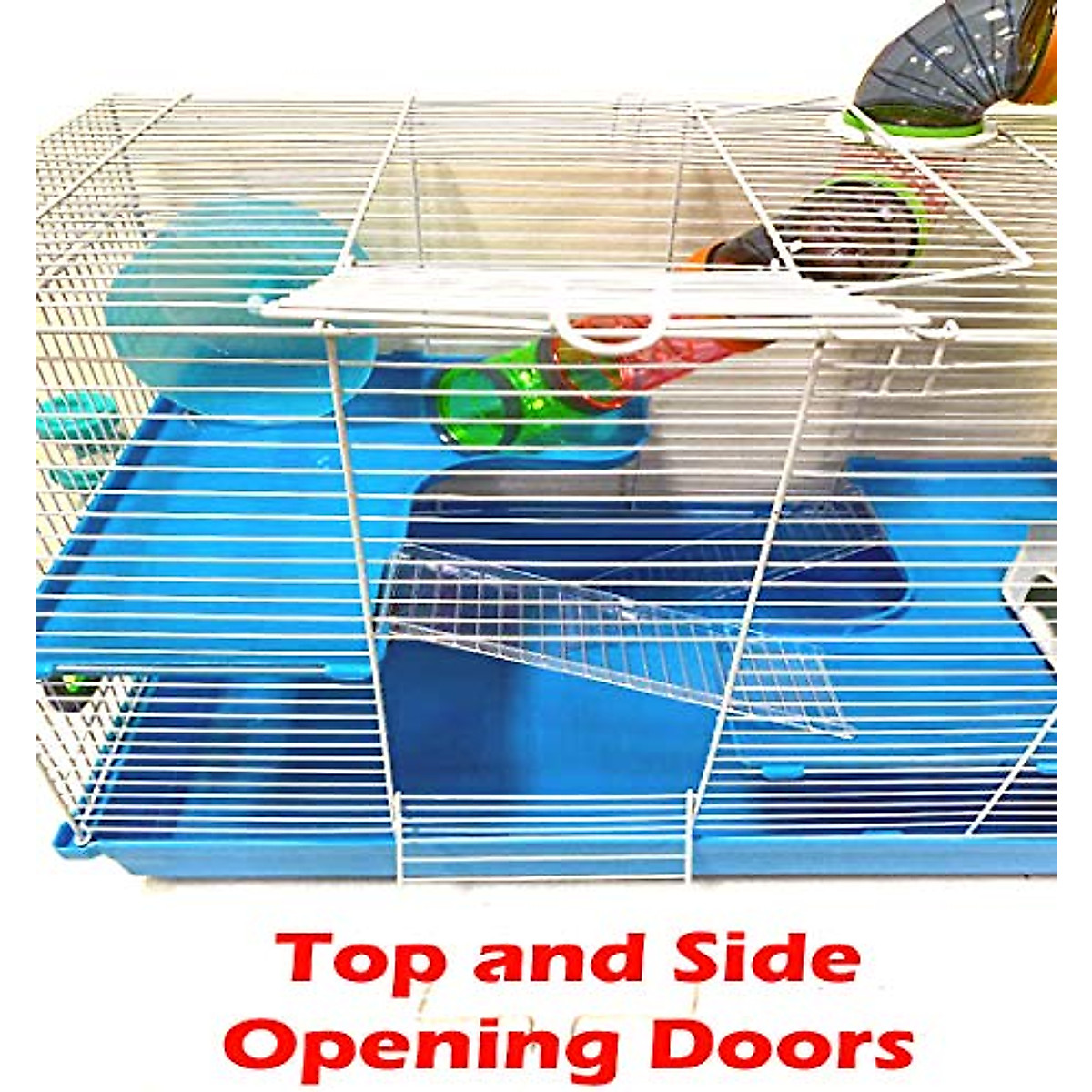 Large 3-Levels Dwarf Hamster Expandable and Customizable Habitat House Cage for Rodent Gerbil Mouse Mice Rat with Crossover Tube Tunnel (24" L x 12.5W x 16" H, Blue)