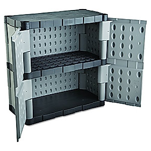 Rubbermaid Double-Door Storage Cabinet, 18" D x 36" W x 37" H, Gray/Black, FG708500MICHR & Deluxe Tool Tower, Garage Storage, Holds 40 Tools, Black (FG5E2800MICHR)