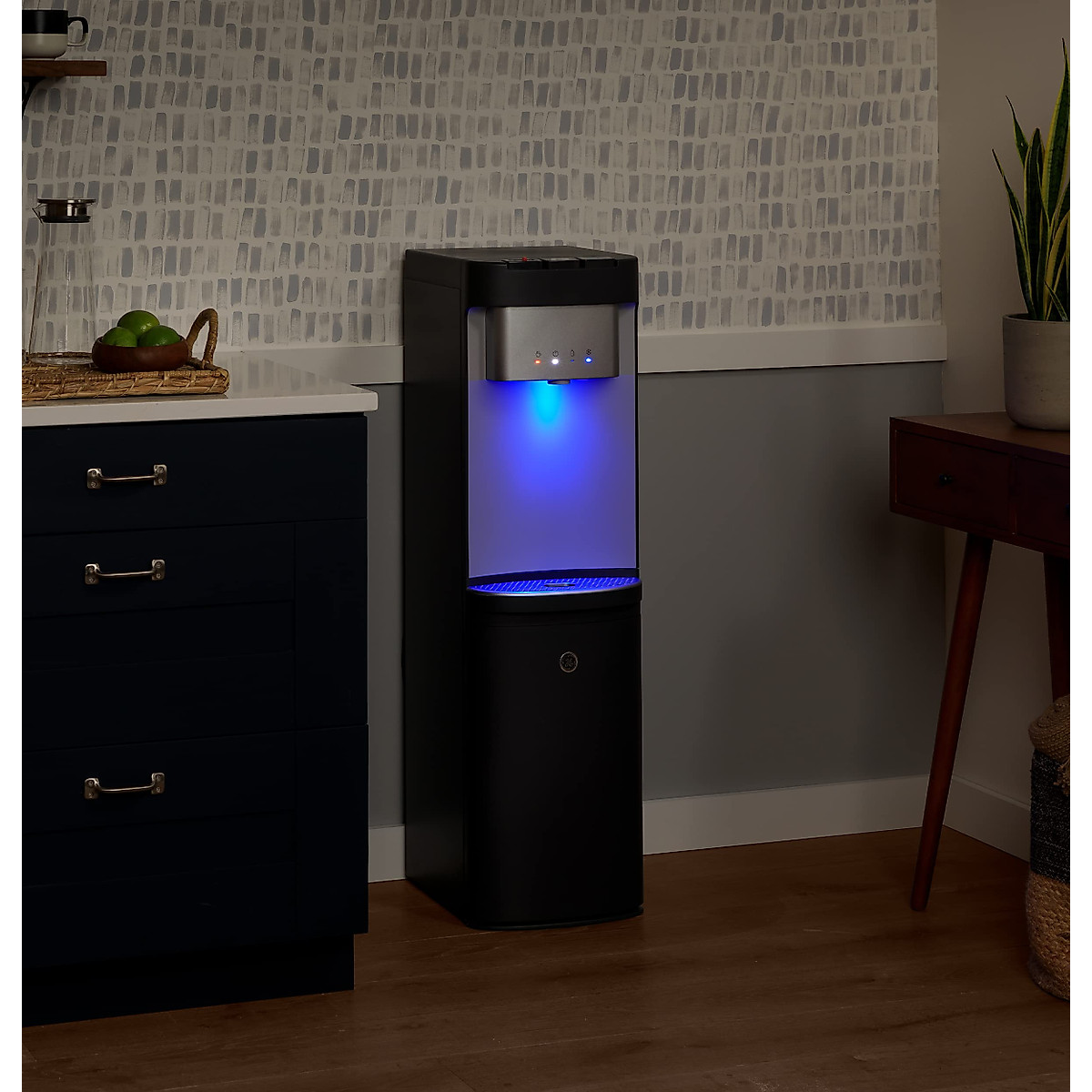 GE Bottom-Loading Tri-Temperature Water Dispenser | 5 Gallon Water Cooler for Home or Office | 3 Temperature Settings | Taller 13" Dispenser Height | No Lift Bottom Loading | LED Light | Charcoal