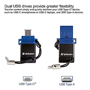 Verbatim Store 'n' Go USB Flash Drive 3.0, Dual USB, USB C and USB A, 16GB, Blue