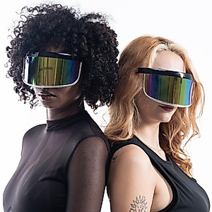 GloFX Diffraction Glasses Visor - Rainbow Mirror Effect - Oversized Futuristic Shield Sunglasses - Perfect for Raves, Music Festivals, Performance Art, Fashion