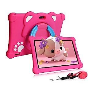 Kids Tablet, 10 Inch Tablet for Kids, IPS HD Display 1280 X 800 Android13 Toddler Tablet，Iwawa Kids Space Pre-Installed Parental Control Mode, Dual Camera, Google Services,6-12,Color Pink