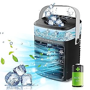 Dr. Prepare Portable Air Conditioner Rechargeable Personal Evaporative Air Cooler with 3 Powerful Speeds, Timer and 7 Color Night Light, Small Desk Cooling Fan for Room, Home, Office, Camping