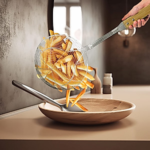 Vivicreate 7 Inch diameter Fine Mesh Strainers Bamboo Handle Premium Stainless Steel Colanders Spider Strainer Sifter Skimmer Spoon Perfect for Sift Strain Vegetables Pastas Tea