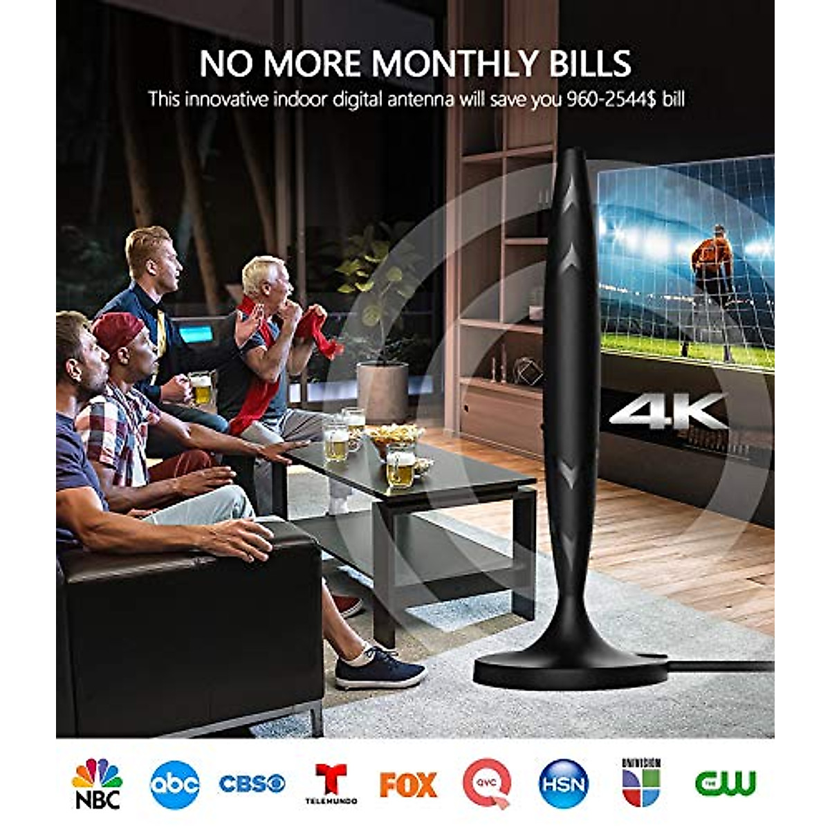 WeGuard TV Antenna - HDTV Antenna Support 4K 1080P, 130 Miles Range Digital Antenna for HDTV, VHF UHF Channels Antenna with Amplifier Signal Booster - 18 Ft Premium Coaxial Cable