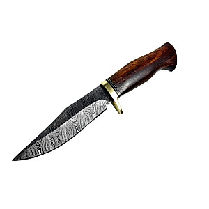 Custom Handmade Damascus Steel Hunting Survival Knife with Leather Sheath EDC 10.25" Overall Walnut Wood Handle and Brass Guard