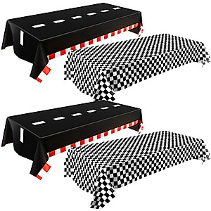 Breling 4 Packs Car Birthday Party Decorations Plastic Car Table Cloth Two Fast Disposable Race Road Checkered Party Supplies Car Theme Party Favors for Birthday, 54 x 108 Inch