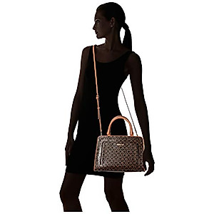Calvin Klein Margot Textured Logo Satchel, Brown/Khaki/Caramel Embossed