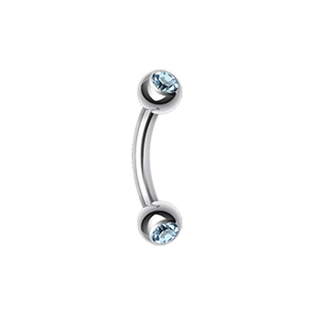 Double Gem Ball Curved Barbell Eyebrow Ring (14 GA, Length:8mm, Ball:4mm, Aqua)