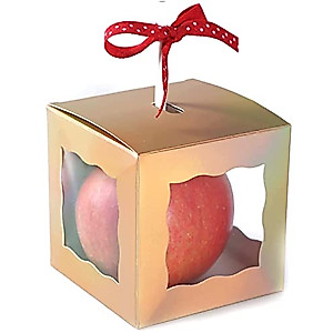 Muse's Mode 30Pcs Rose Gold Candy Apple Boxes With Hole Top | 4inch x 4inch x 4inch Paper Window Gift Boxes For Candy Apples, Ornaments | Wedding, Party, Baby Shower Favors| Food In Safe