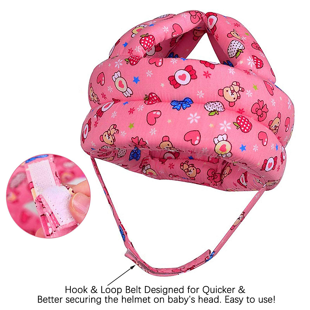 Baby Safety Helmet, Infant Baby Head Protector with 3 Pairs Baby Knee Pads for Crawling & 3 Pairs Baby Socks, Head Cushion Bumper Bonnet, Soft Headguard for Toddler Learning to Walk, Pink Candy