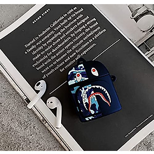 Bolod Designer Cases Made of Silicone for Airpods 1&2, Protective Cartoon Fashion Cases (Airpods 2&1, Black & Deep Blue)