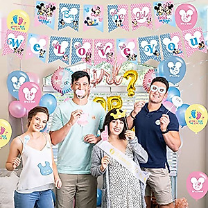 Mickey and Minnie Gender Reveal Backdrop Birthday Banner for Mickey and Minnie Gender Reveal Birthday Party Supplies Gender Reveal Photograph Background Photo Booth 5x3ft