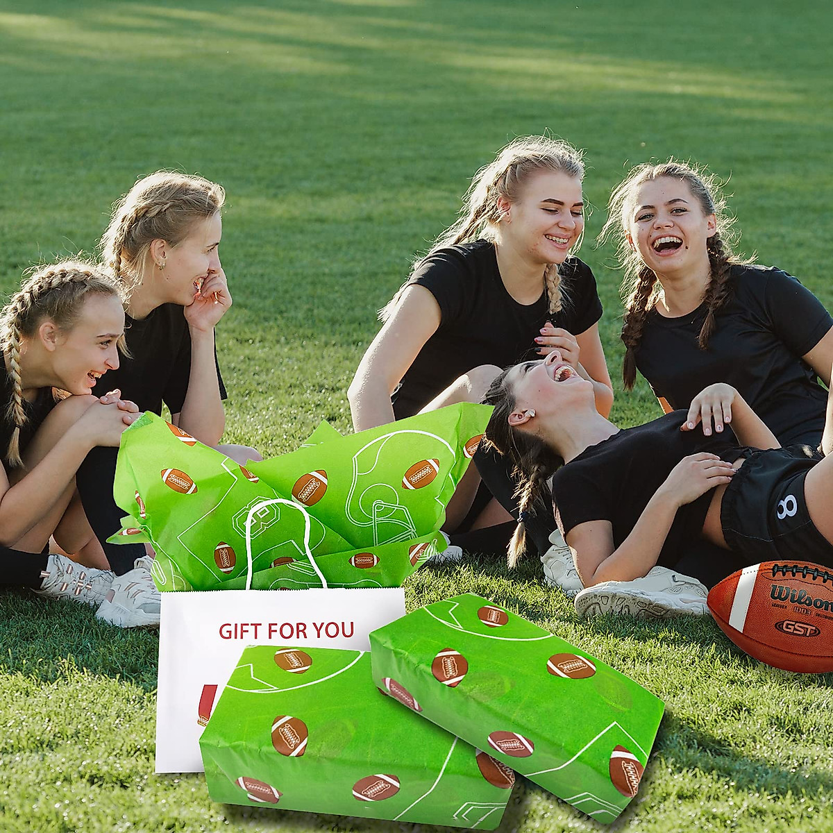 Hi Sasara 100 Sheets Football Tissue Paper Bulk,Brown and Green Football Tissue Paper for Gift Bags,Brown Green Football Tissue Paper for Football Party,14 x 20 Inch