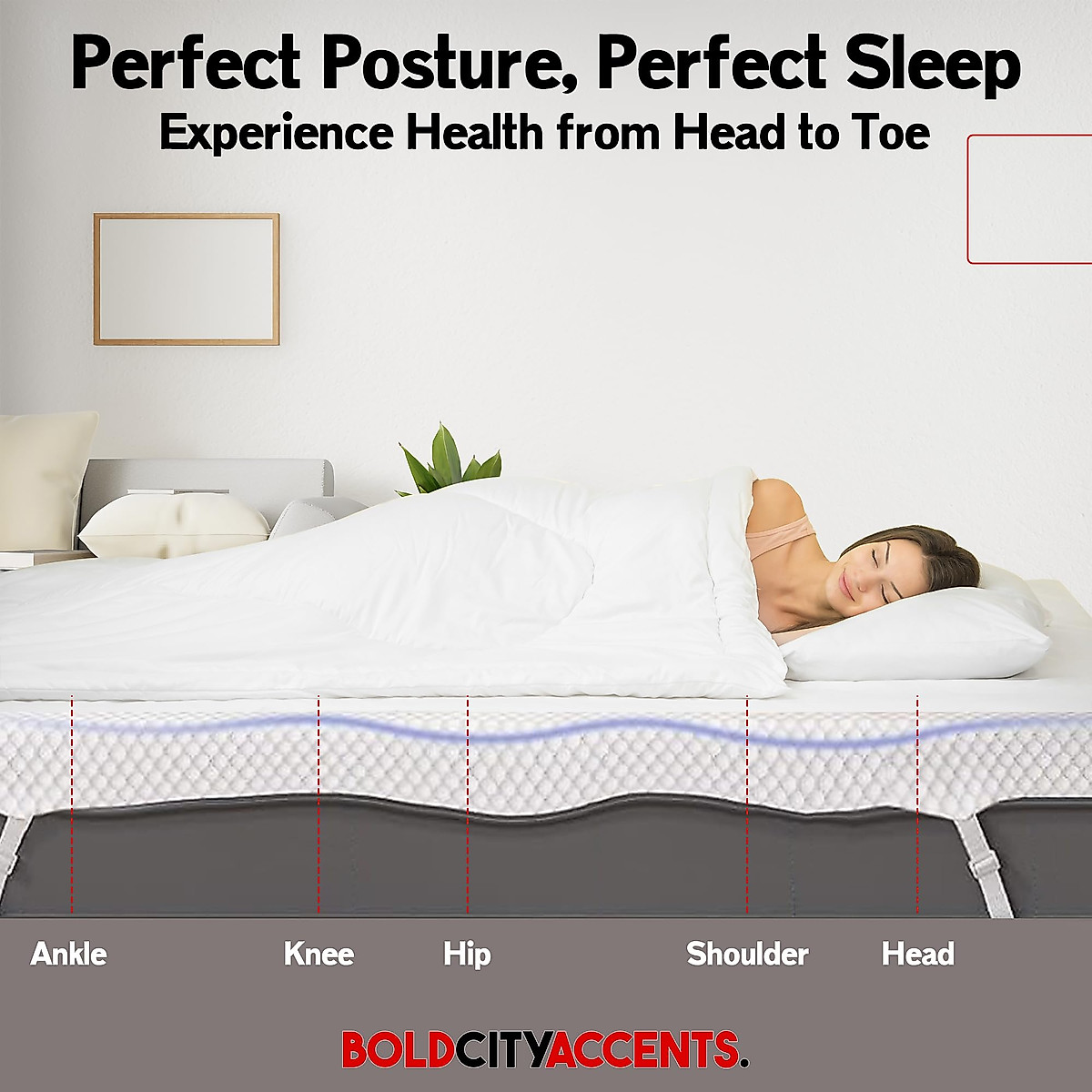 Bold City Accents Memory Foam Mattress Topper - 2 Inch Gel Infused Medium Soft Full Size Mattress Topper - Cooling Mattress Topper Full, CertiPUR-US Certified