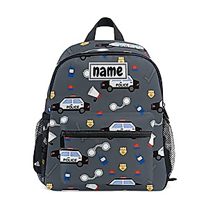 Glaphy Custom Kid's Name Backpack, Police Car Pattern Toddler Backpack for Daycare Travel, Personalized Name Preschool Bookbags for Boys Girls