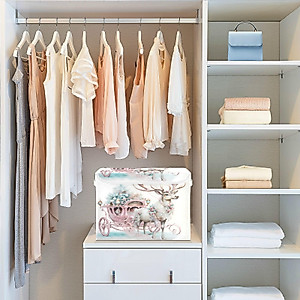 senya Christmas Baskets Collapsible Storage Bins with Lids, Pink Christmas Elk Storage Boxes Clothes Baskets for Organizing