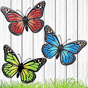 Daogtc Metal Butterfly Wall Art Decor-9.8 inches Butterfly Hanging Decoration for outdoor indoor, Decorate Home Garden Farmhouse Yard Patio Fence Living Room Bedroom(3Pcs)