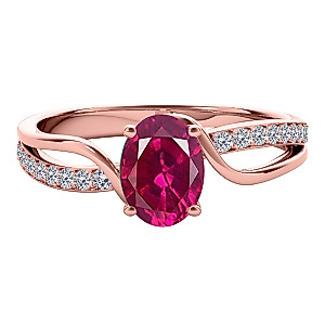 Aonejewelry 10K Oval Shape Created Ruby Diamond Ring In Rose, White & Yellow Gold, Best Valentinesday Gift