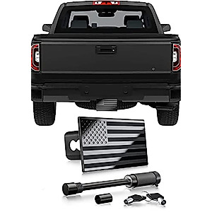 DoPake Metal Trailer Hitch Cover,Heavy Duty 2" Inch Tow Rear Receivers Plug Covers,USA American Flag Hitch Cover （with 3-3/5" Usable Length,5/8-inch Diameter Pin） for Trucks Cars SUV (Black)