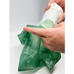 Baby Chan Compostable Disposable Diaper Sacks, 100 pcs, Unscented, Easy-To-Tie Handles, Convenient Diaper Disposal or Waste Bags at Home or While Traveling