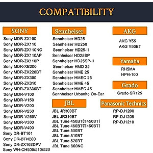 SOULWIT 70mm Earpads Replacement for JBL Tune 450BT (T450BT)/Tune 460BT(T460BT)/Tune 500BT (T500BT)/Tune 510BT/Tune 520BT/Tune 660NC, Ear Pads Cushions for JR 300BT/JR300/JR 310BT/JR310 - Black